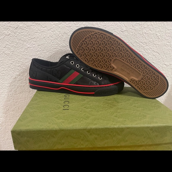 Gucci | Shoes | Authentic Black Gucci Sneakers With Red Details | Poshmark